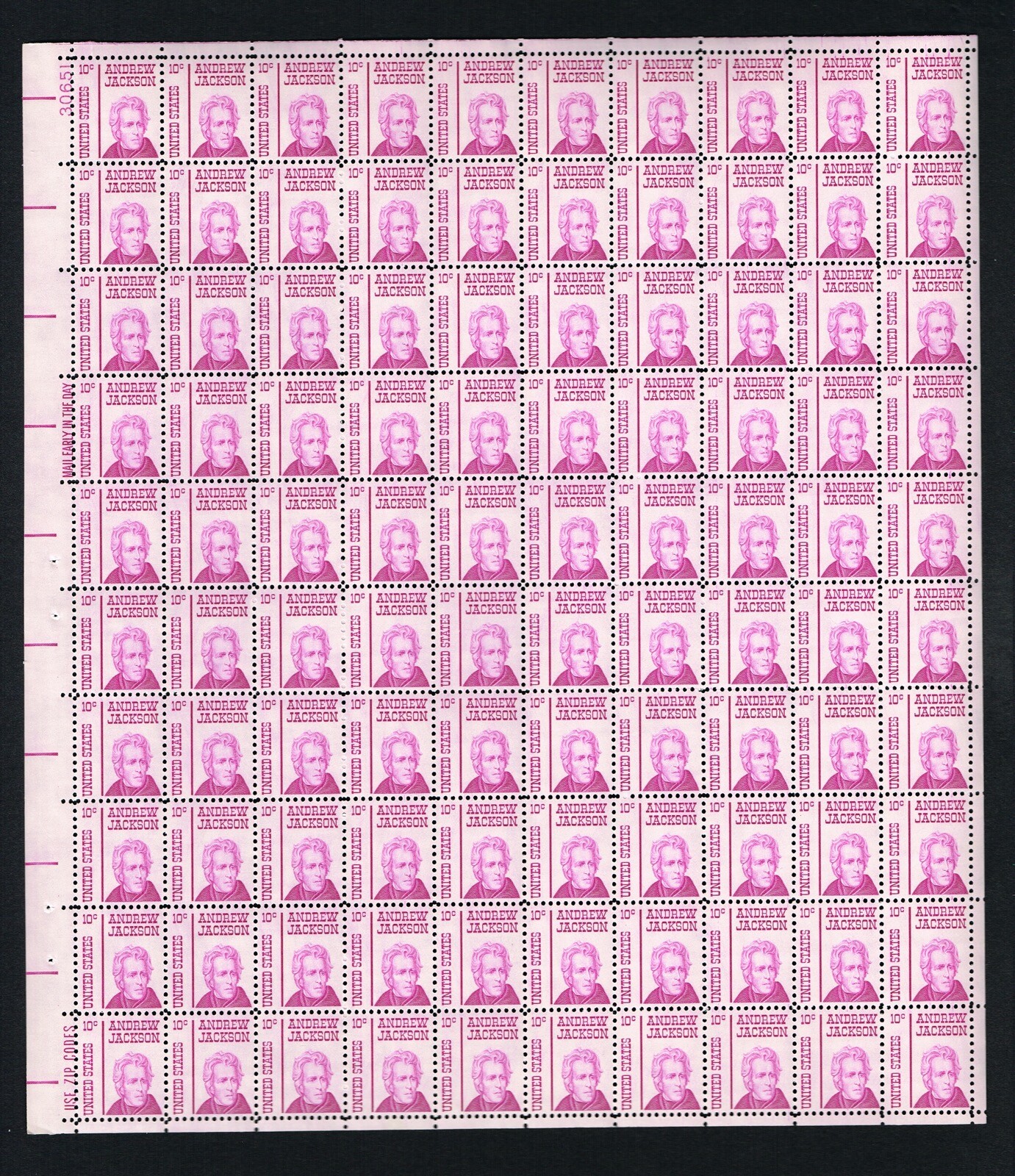 OddLots:™ 281-1286 • Scott #1286, 10¢ Andrew Jackson, Pane of 100, Mint ...