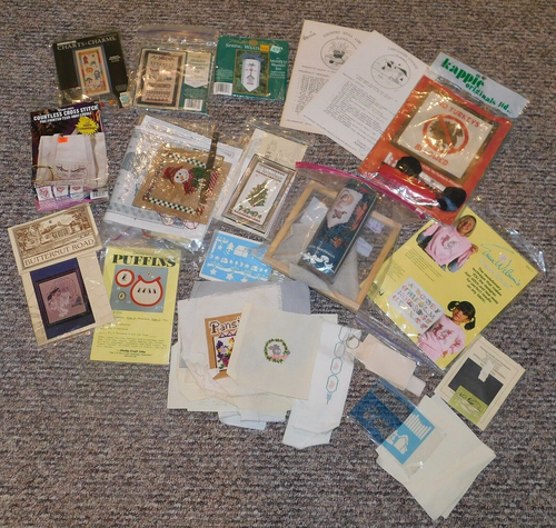 Cross Stitch Beaded Kits LOT 20+ Patterns Floss Fabric+ Mill Hill ...