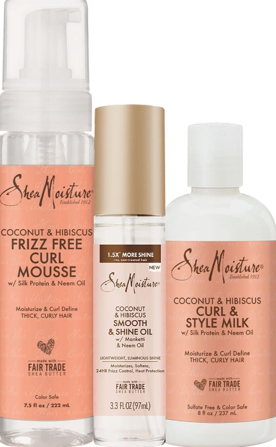 Shea Moisture Styling Set Mousse, Smooth Shine Oil, Curl Style Milk, 3 ...
