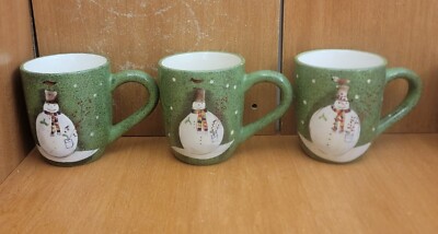 Sakura / Oneida SNOWMATES GREEN Mug set of 3, 12 oz / 4 1/8", Very good ...