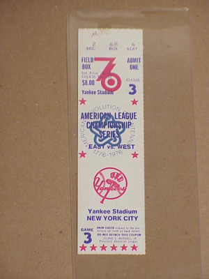 NEW YORK YANKEES - 1976 ALCS Playoff Game 3 Ticket Stub Yankee Stadium ...