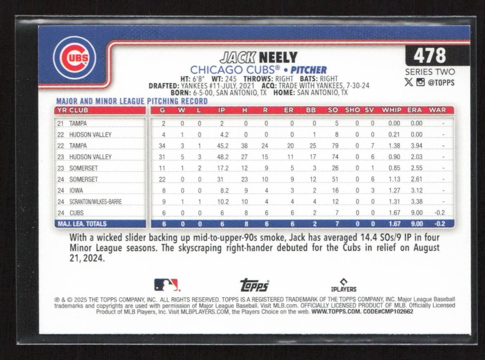 2025 Topps Series 2 #478 Jack Neely Rainbow Foil Cubs | eBay
