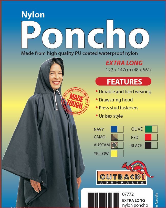 Outback Waterproof Rain Poncho Extra Long Heavy Duty Nylon Cover OLIVE ...
