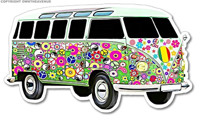 Woodstock Peace Love Music Dove Hippie Van Car Window Bumper Sticker ...