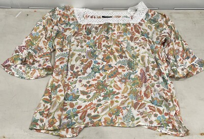 Robert Louis Tunic Blouse Top Women's Floral W/Lace Accent Colorful ...
