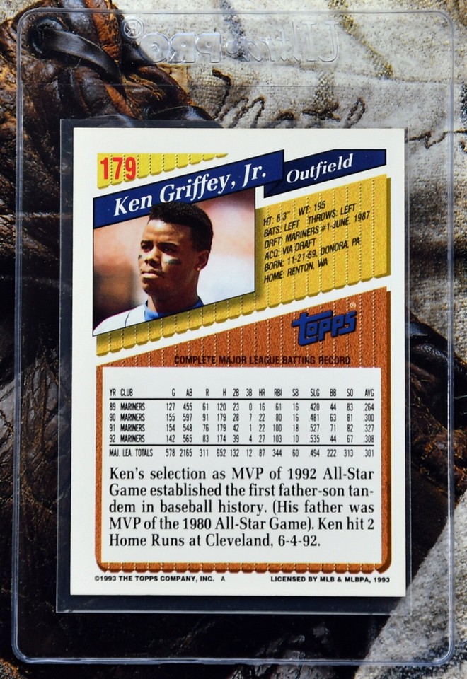 1993 Topps Ken Griffey Jr. Seattle Mariners Baseball Card. MLB. #179 ...