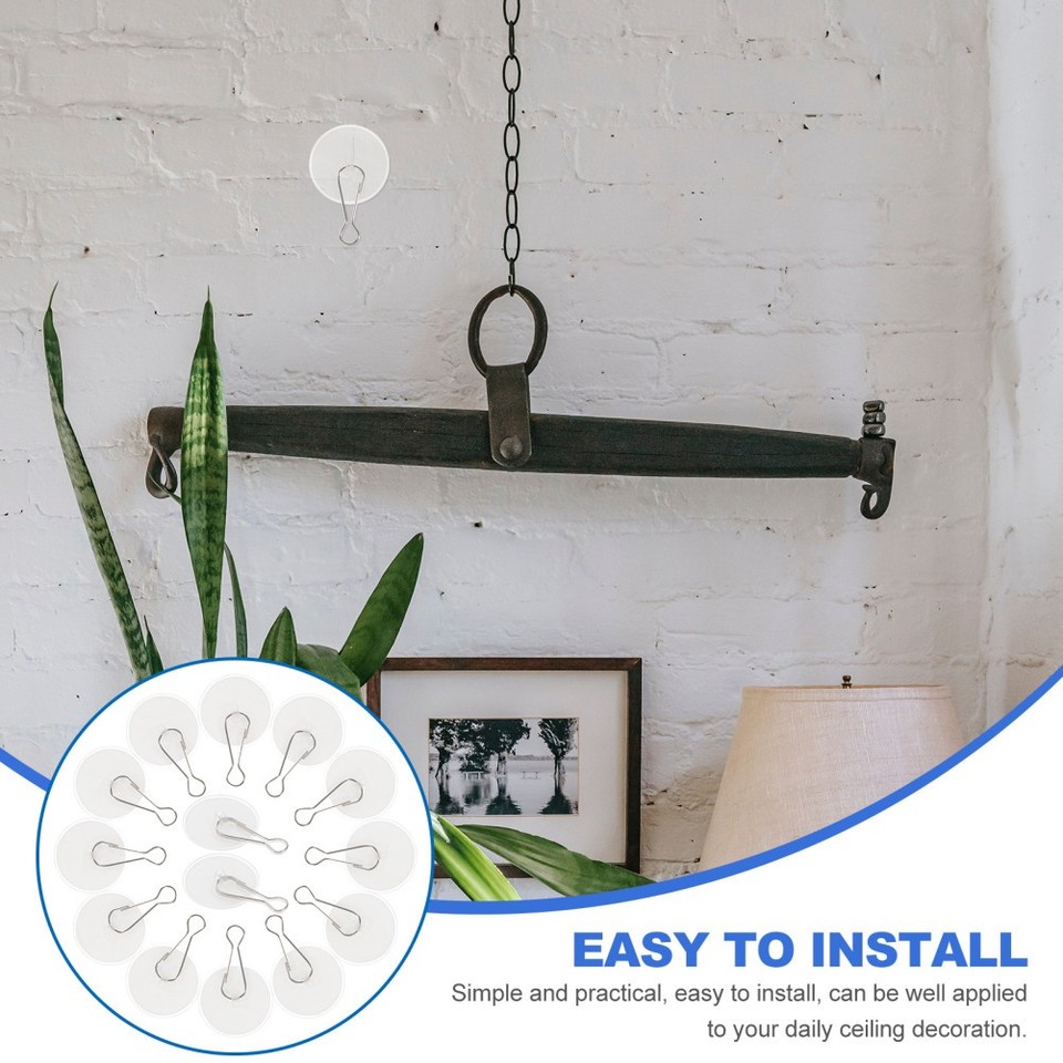 50 Pieces Clear Self Adhesive Ceiling Hooks PVC Iron Removable Hanging ...