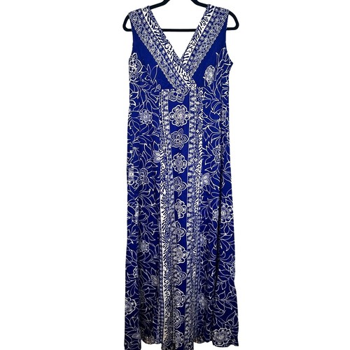 Mako Vintage 1970s M Hawaiian Print Floral Maxi Dress Sleeveless Blue ...