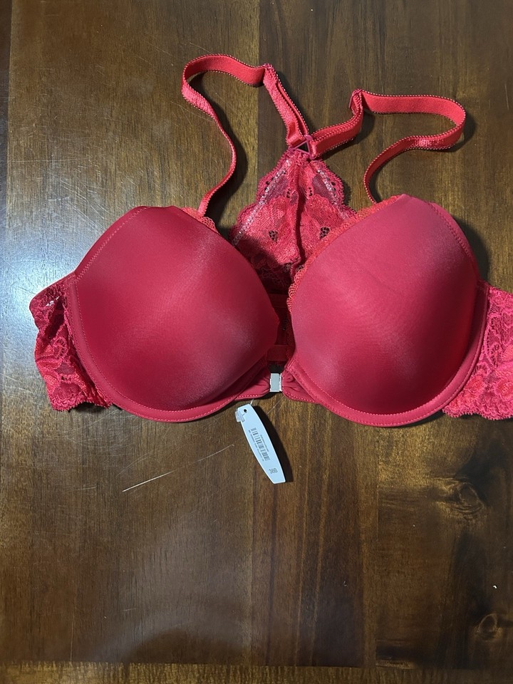 Adore Me Crimson Red Lace Racerback Push Up Bra 38B Front Closure NWT ...