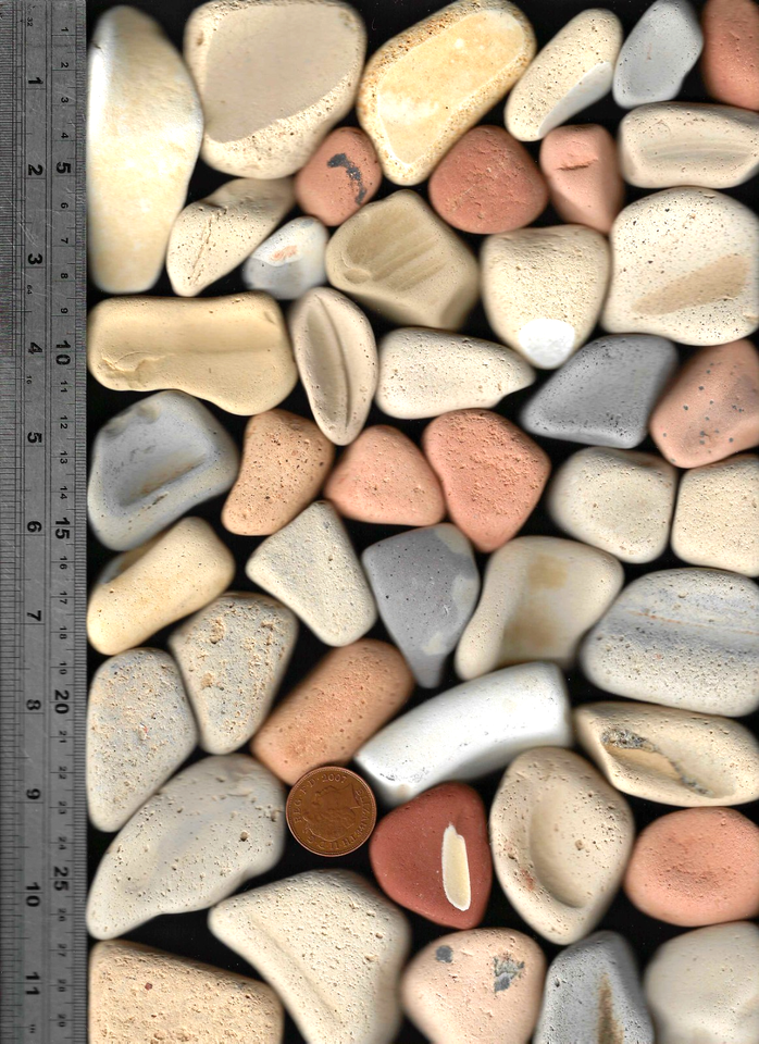 45 Nice rustic Scottish UK NORTH SEA BEACH POTTERY pebbles 1.38 Kg ...