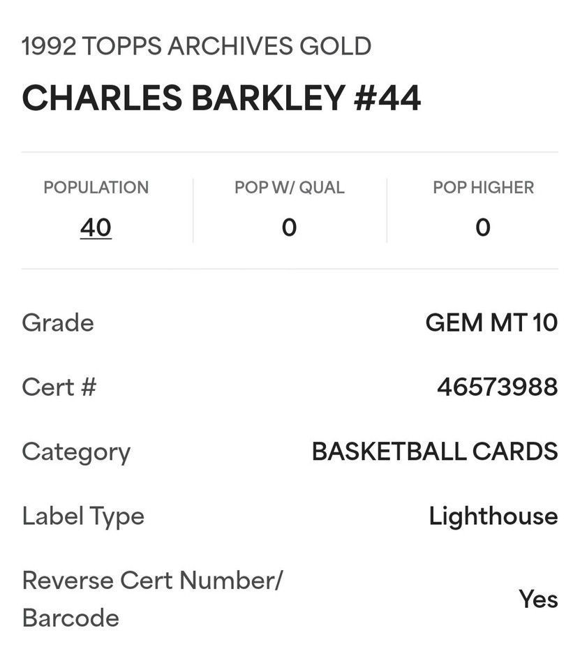 CHARLES BARKLEY GOLD 1992 Topps Archives #44 PSA 10 Gem Mint HOF 76ers ...