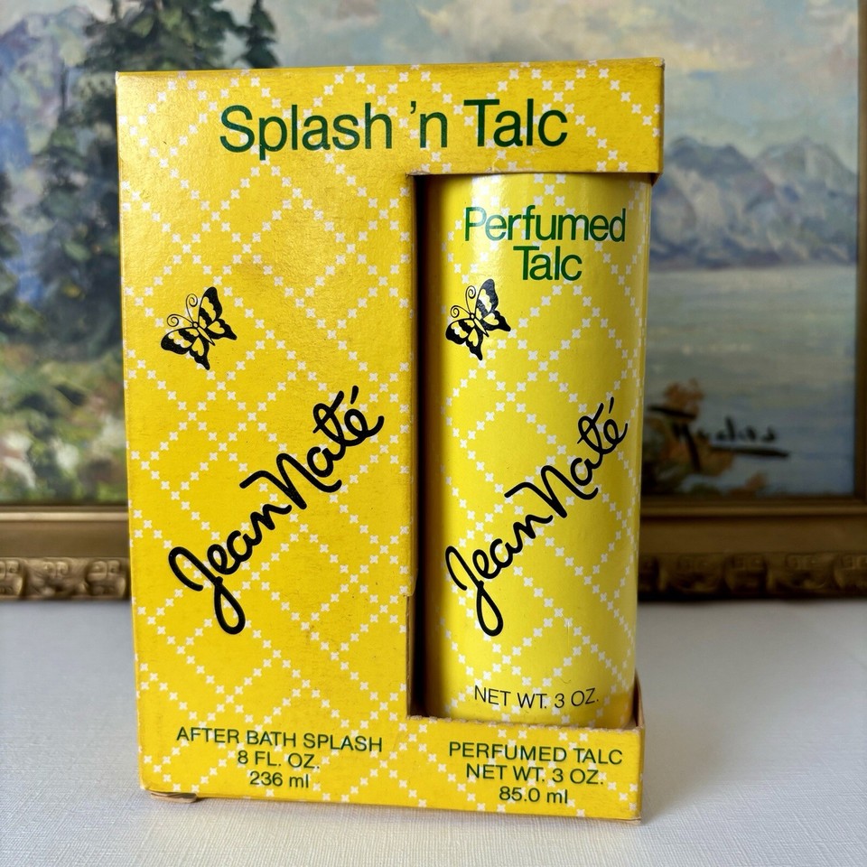 Vtg Jean Nate 8 oz After Bath Splash 3 oz Perfumed Talc Powder Gift Box ...