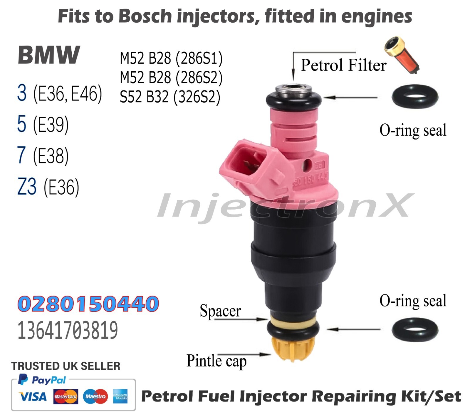 Fuel Injector Service Kit O-Ring 0280150440 for BMW 3 E36 E46 5 E39 7 ...