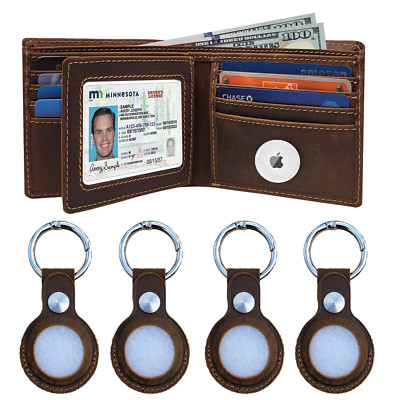 Airtag Wallet & 4-Pack Keychain Genuine Leather Credit Card Holder Air ...