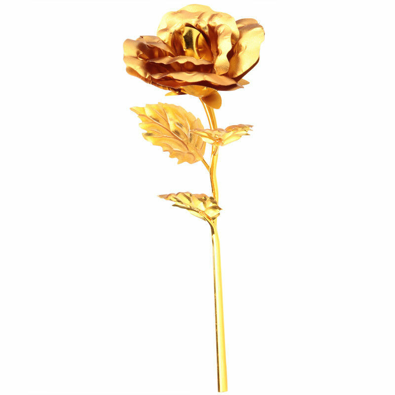 24k Gold Plated Foil Rose Flower Long Stem Dipped New Year Xmas Gift ...