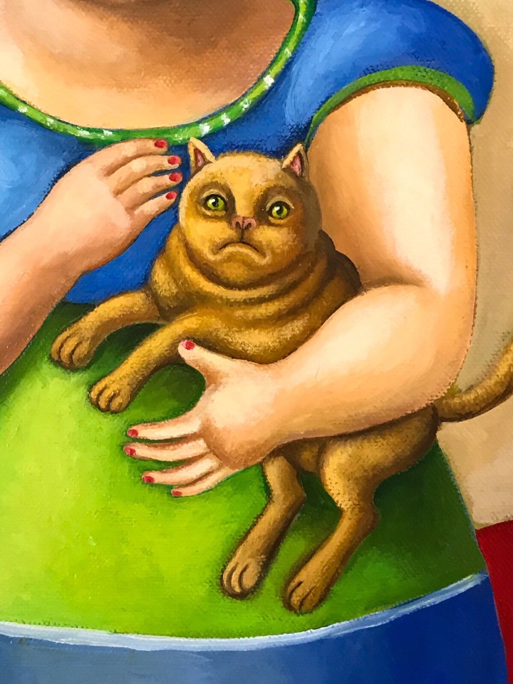 Art Original Oil Painting Birthday Girl With Cat 24 In X 18 In Jocelyn ...