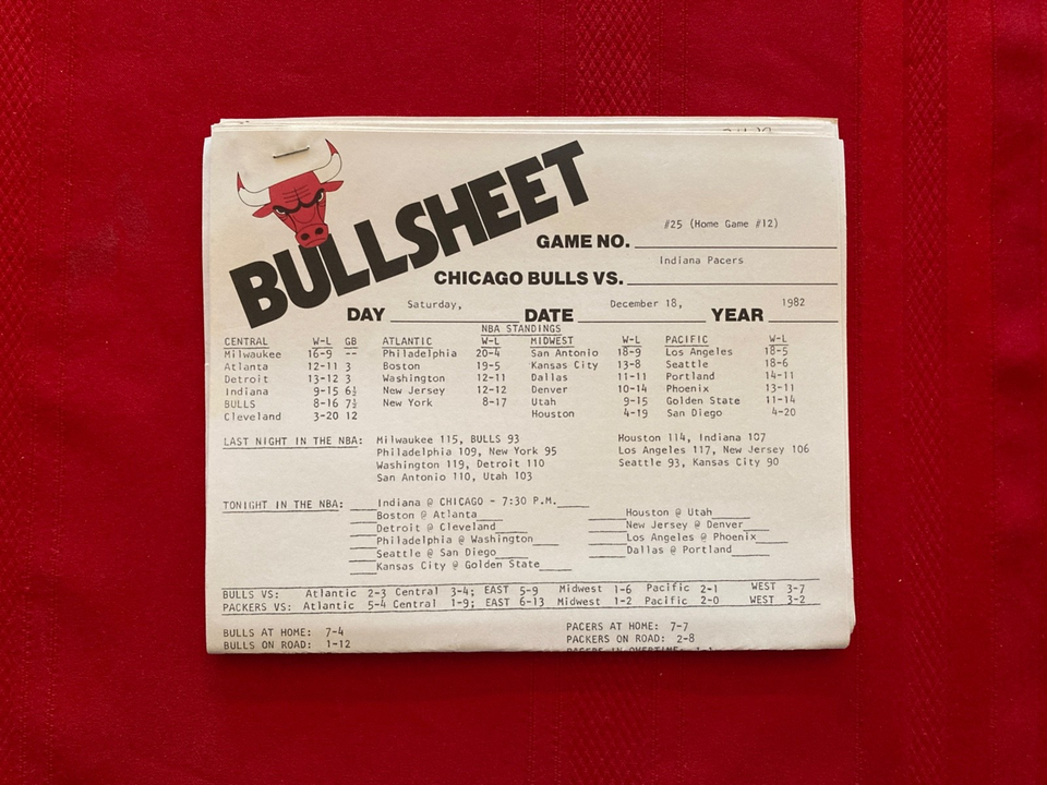 1982-1983 NBA Chicago Bulls program + game notes / Pacers / Kellogg ...