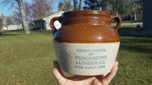 Red Wing Stoneware Advertising Bean Pot Borgerding Lumber Park Rapids ...
