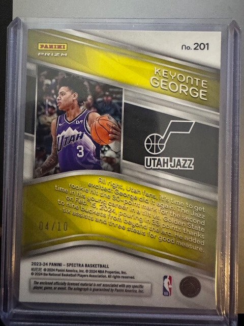 KEYONTE GEORGE 2023-24 PANINI SPECTRA #201 GOLD PRIZM ROOKIE PATCH AUTO ...