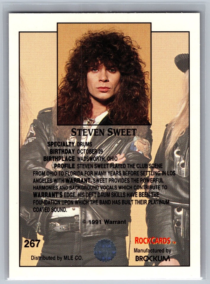 1991 Brockum RockCards Steven Sweet #267 Trading Card Warrant | eBay