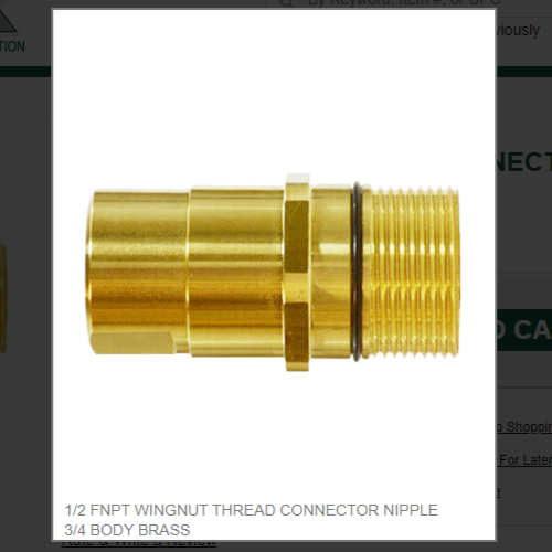1/2 FNPT WINGNUT THREAD CONNECTOR NIPPLE 3/4 BODY BRASS # 61050 | eBay