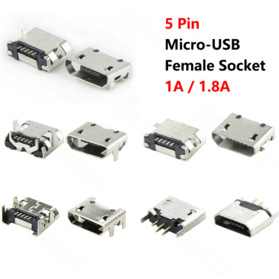 Micro USB Type B Female 5 Pin Jack Port Socket Connector Solder SMD SMT ...