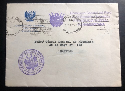 1935 Buenos Aires Argentina Diplomatic PERU Consulate Cover To German ...