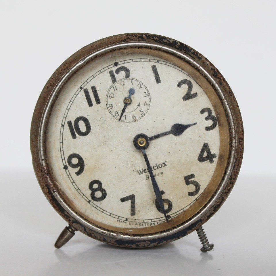 Vintage Westclox Bantam Alarm Clock - Black & White Alarm Clock Chippy ...