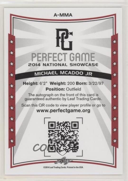 2014 Leaf Perfect Game Showcase Auto Red /5 Michael McAdoo Jr #A-MMA ...