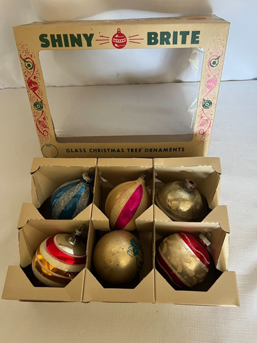 Vintage Shiny Brite Glass Christmas 6 Ornaments Medium-Large Bulbs ...