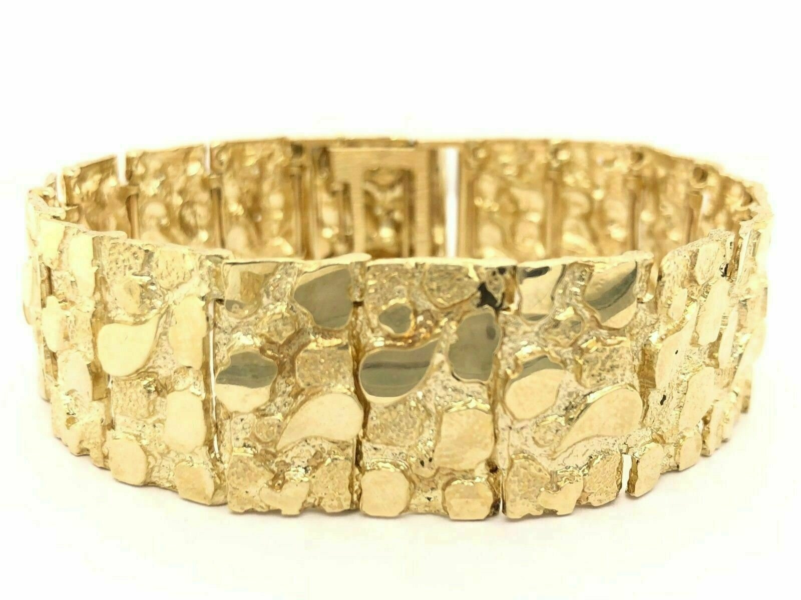 Men's Solid 14k Yellow Gold Nugget Bracelet 7" 21.5mm 55-56.5 grams | eBay