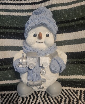 Snow Buddies Christmas Snowman Holding Train Collectable Winter Decor ...