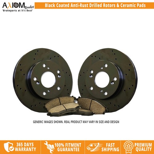 2 Brake Rotors Black Coat Anti-Rust Drilled 4 Ceramic Pads Front Kit ...
