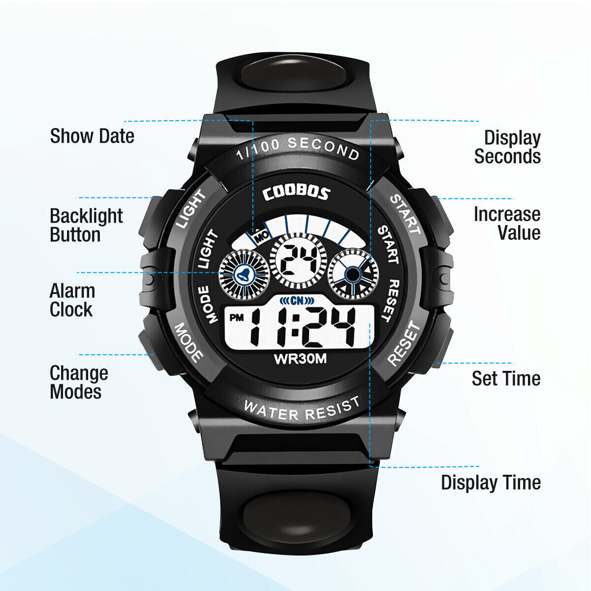 Men's Digital Sports Watch LED Screen Large Face Military Waterproof ...