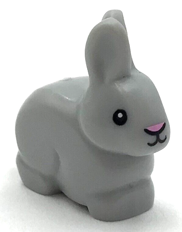 Lego New Light Bluish Gray Bunny Rabbit Black Eyes Mouth Bright Pink ...