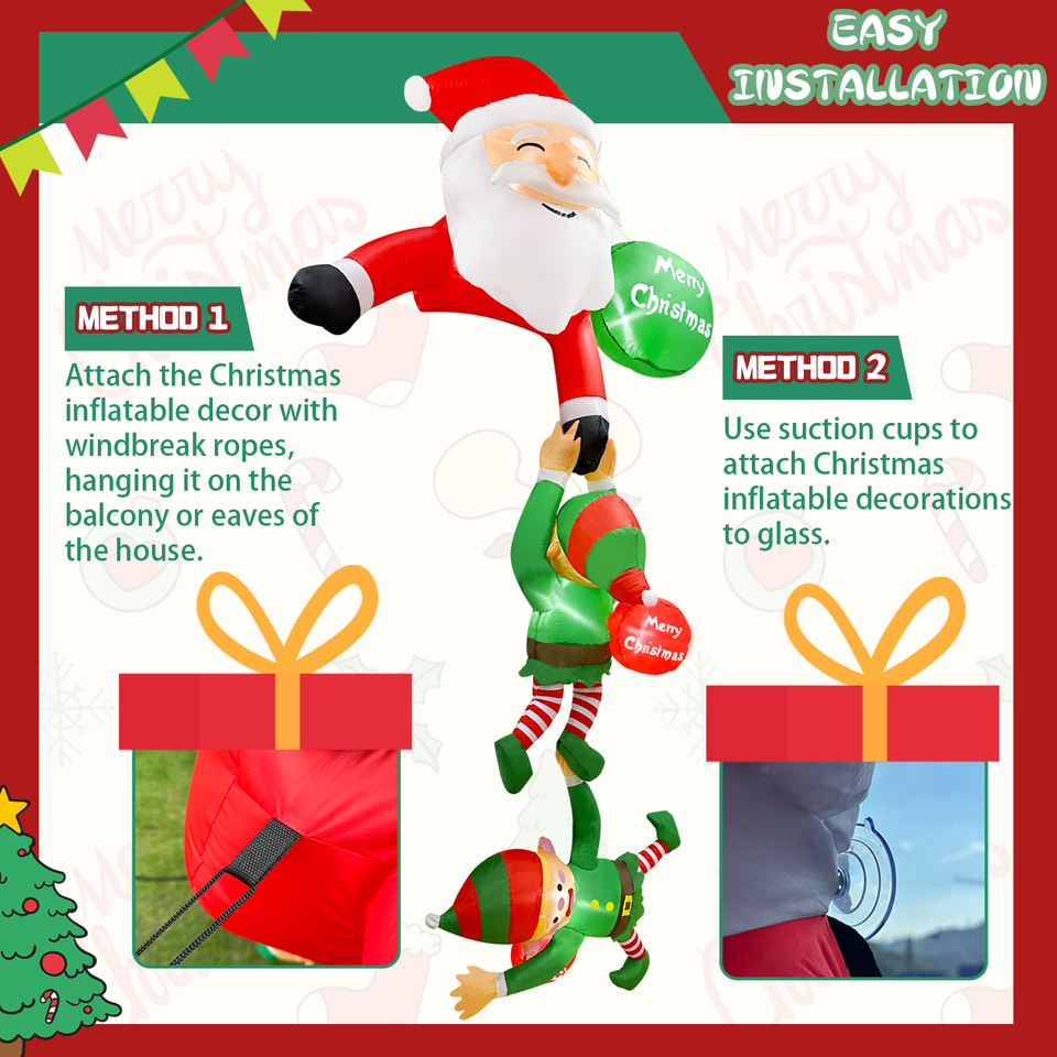 8ft Santa Clause Elves Hanging Christmas Outdoor Inflatable | eBay