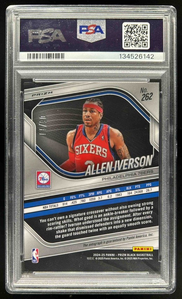 2024-25 Prizm Black Allen Iverson Legends Auto Gold Shimmer FOTL #/10 ...