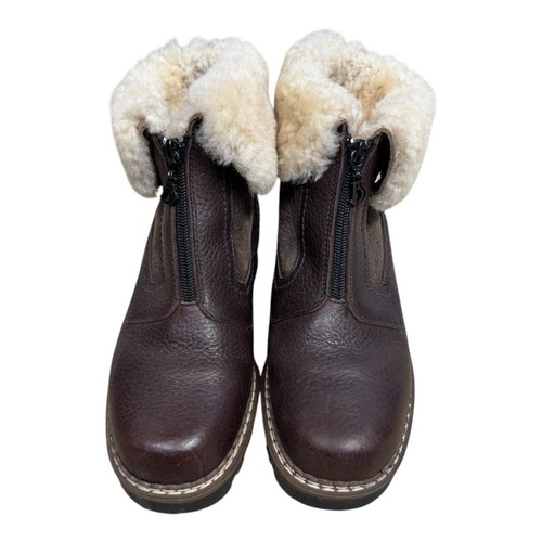 Blondo Waterproof Brown Leather White Faux Fur Fold Over Cuff Zip Ankle ...