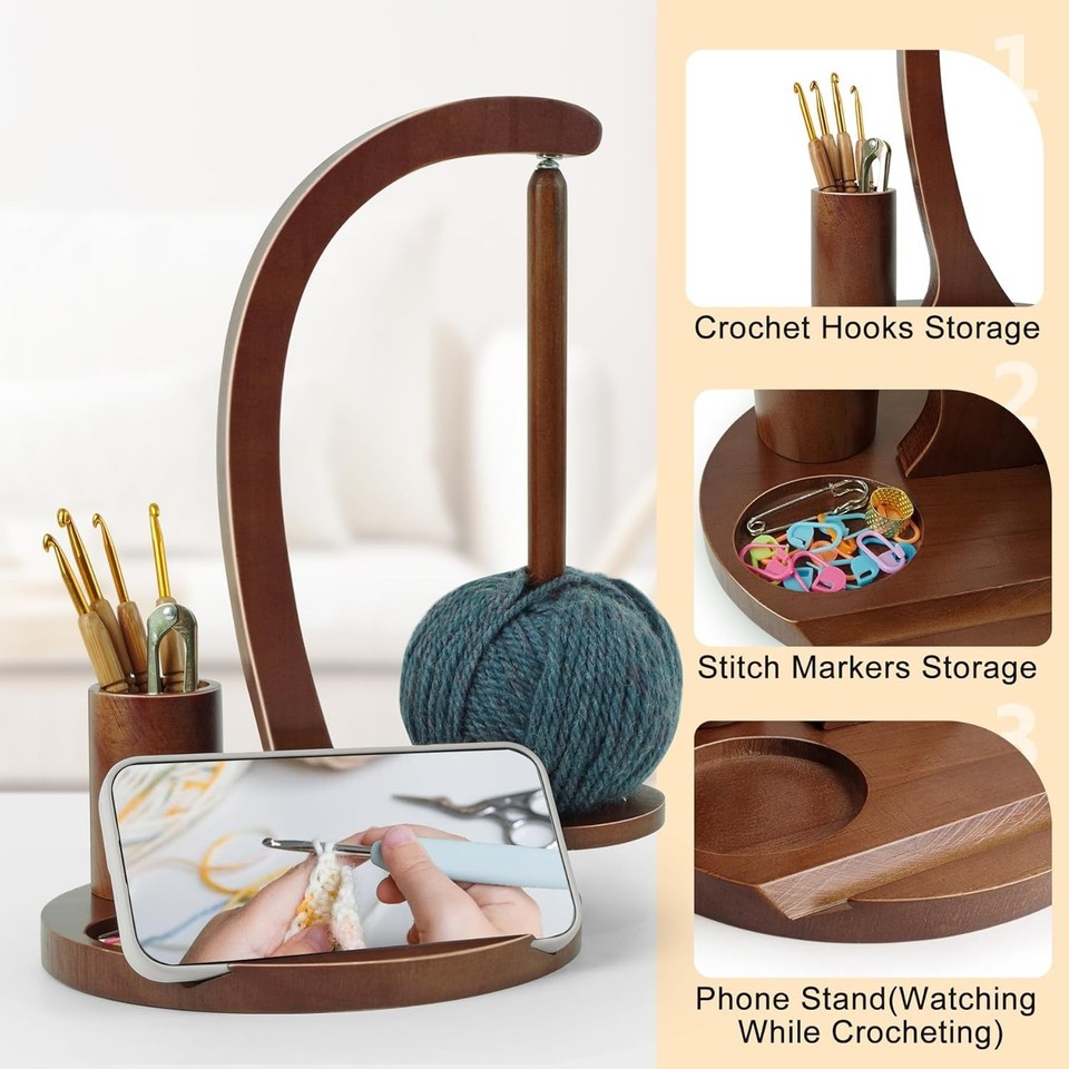 Crochet Yarn Holder, Spinner for Crocheting with Phone Stand & brown | eBay