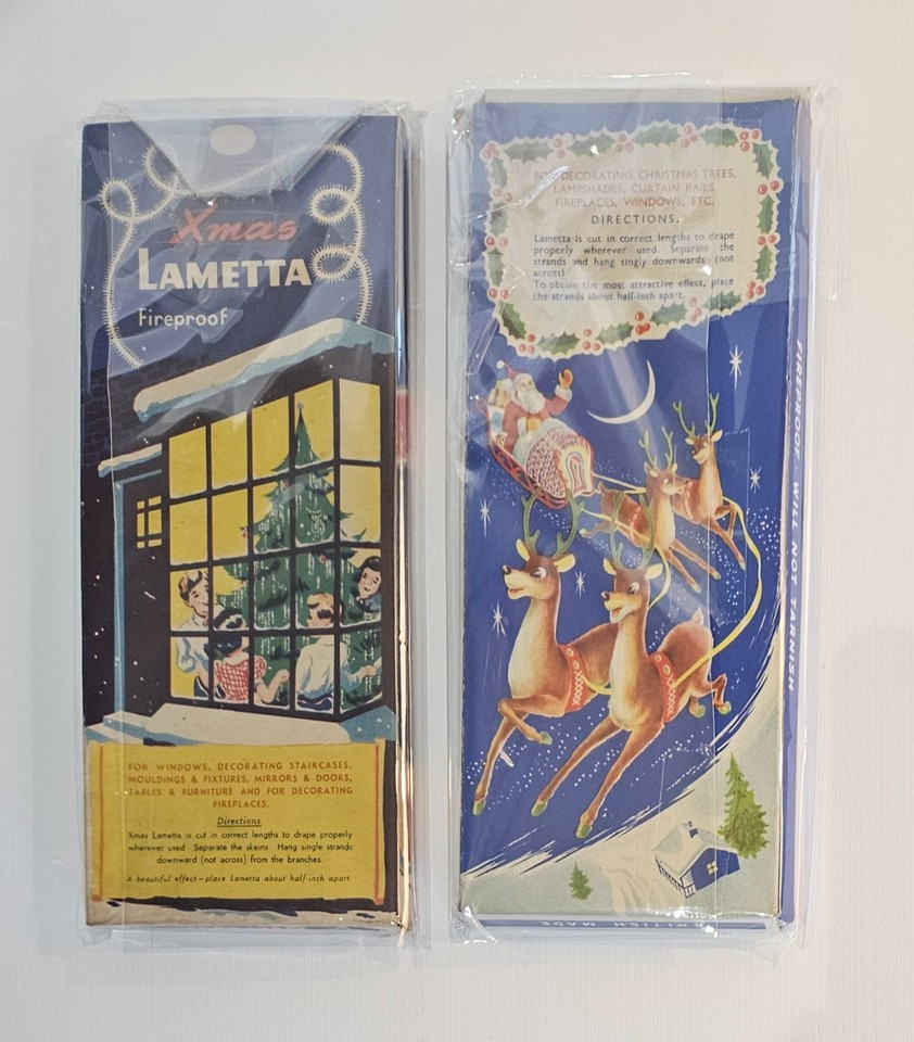 2 Vintage Christmas Xmas tree Decorations Santa Sleigh Sledge Lametta ...