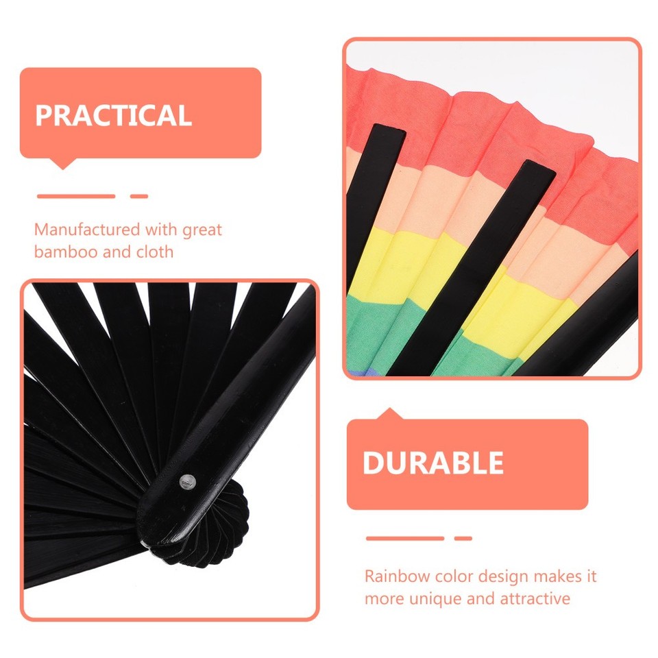 Rainbow Color Folding Fan Bamboo And Cloth Handheld Fan Elegant For ...