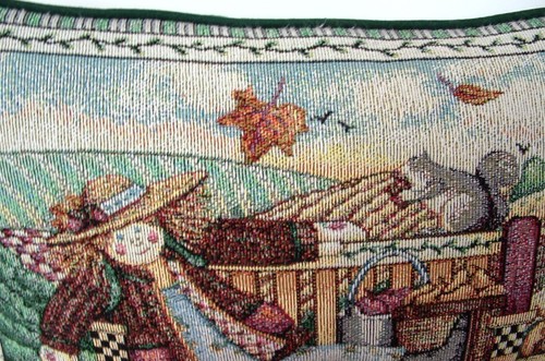 Debbie Mumm - Fall, Leaves, Girl, Bench, Patchwork Hillside Tapestry ...
