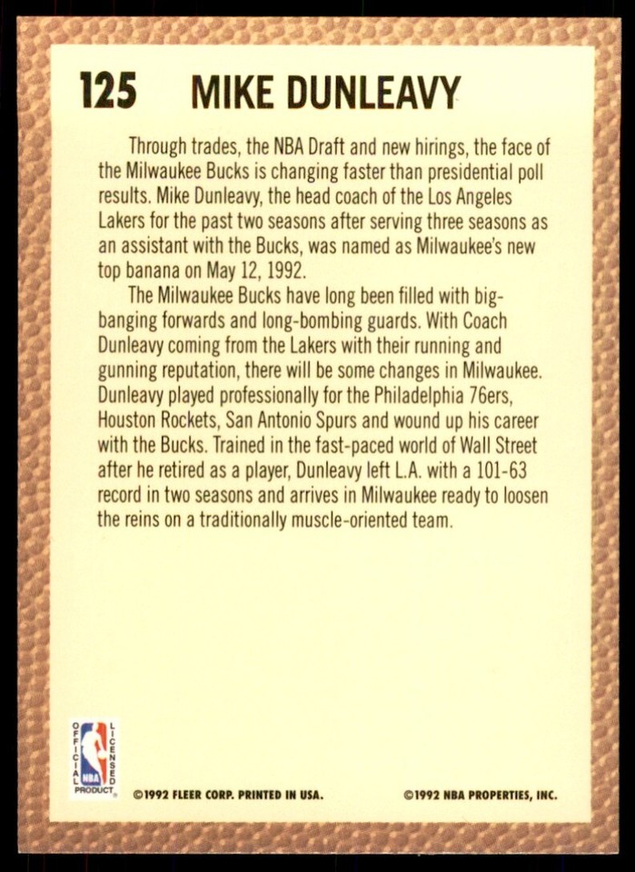 1992-93 Fleer Mike Dunleavy Sr. Basketball Cards #125 | eBay