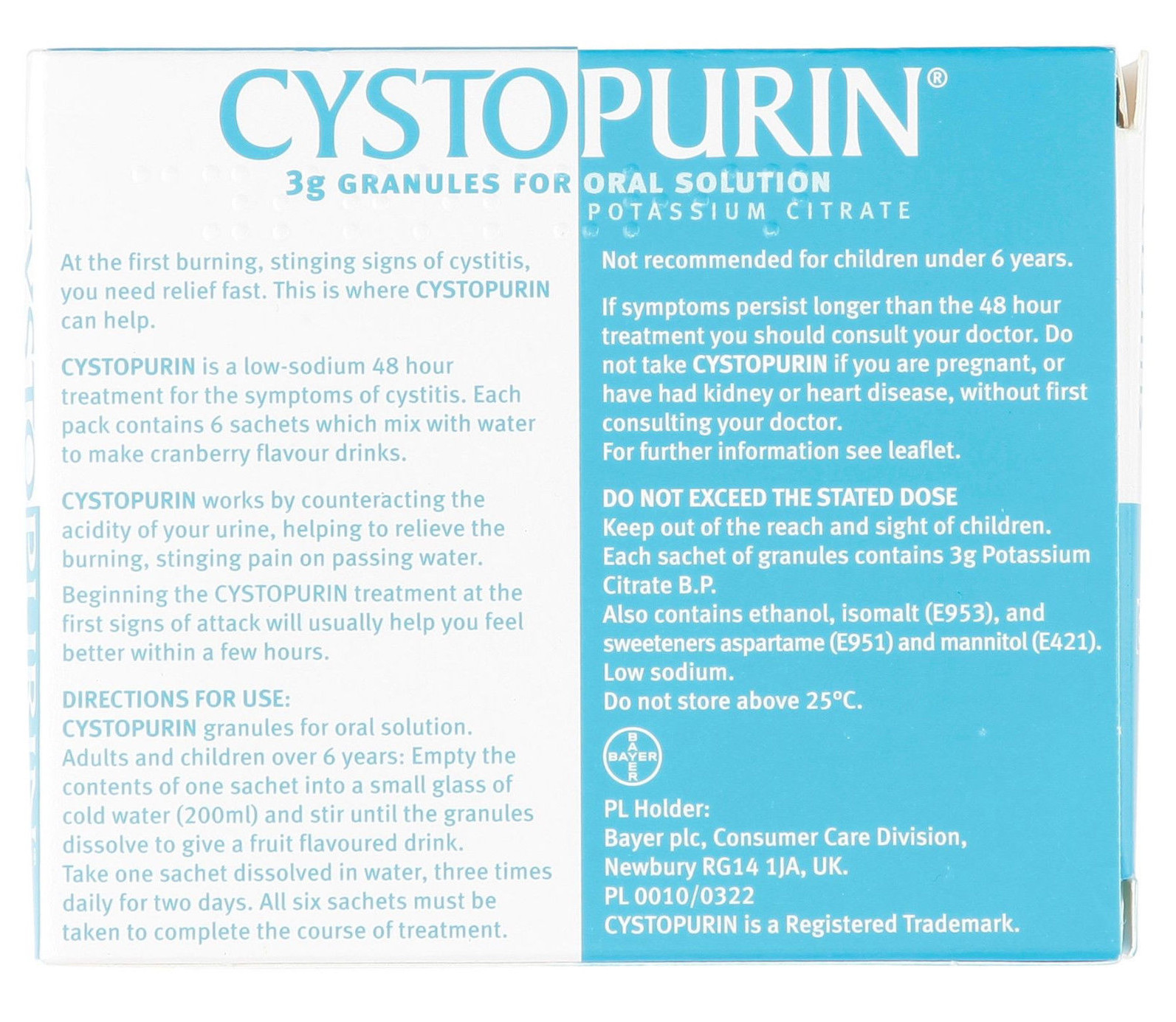 4 Packs of 6 Cystopurin Granules Cranberry 3g Cystitis Relief (24 ...