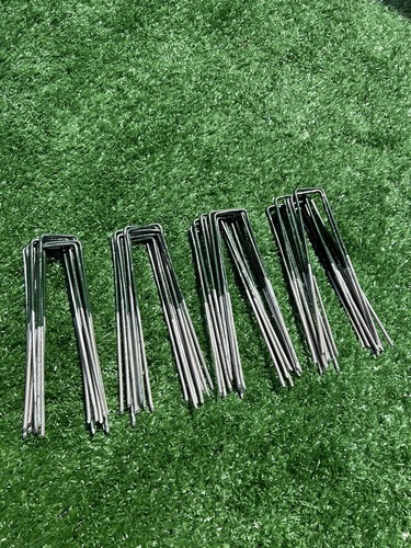 40X Half Green Artificial Grass U-Pins Metal Galvanised-Pegs Staples ...