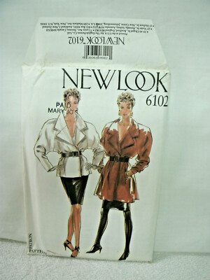 NEW LOOK SEWING PATTERN--#6102--Woman's Jacket-Long/Sh Sz.8-18--Circa ...