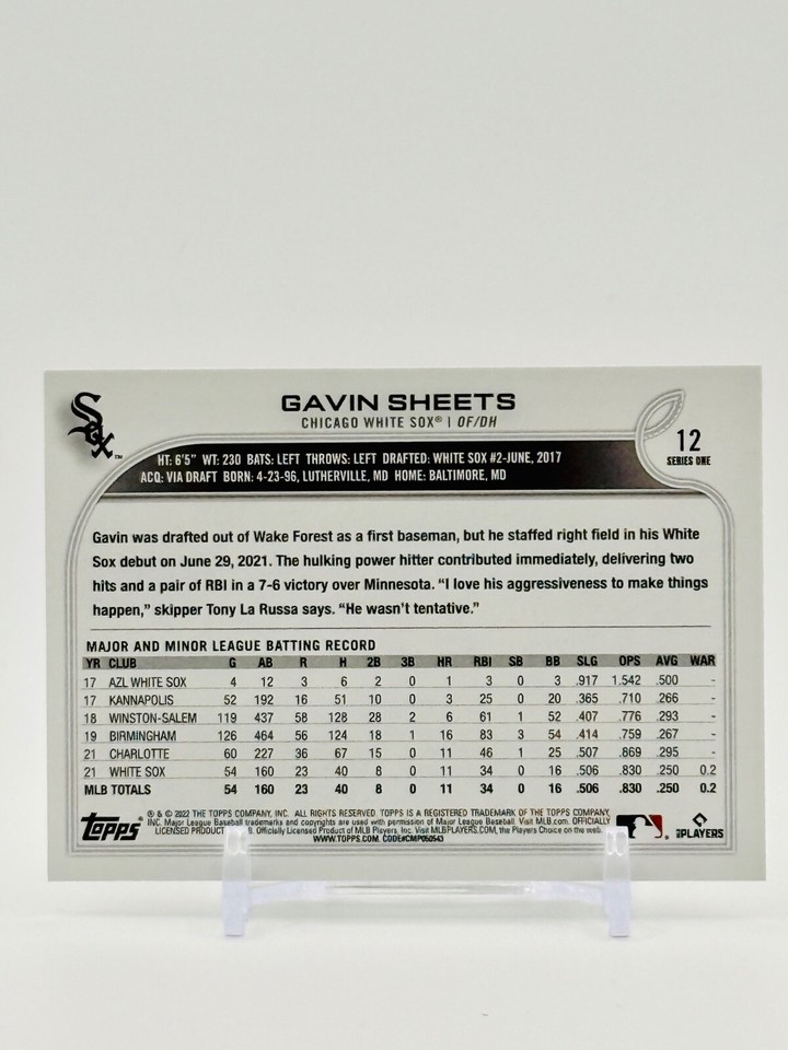 2022 Topps Series 1 #12 Gavin Sheets RC | eBay