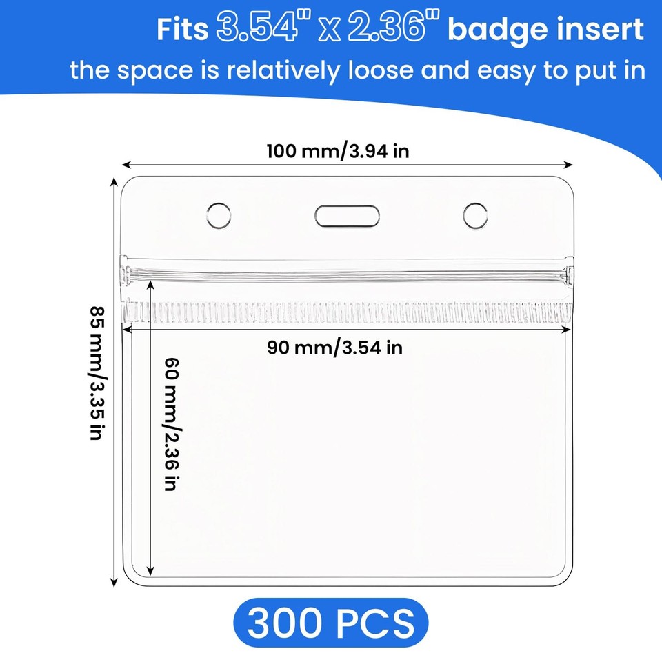 300 Pieces Clear Plastic Horizontal Name Badge ID Card Holders ...