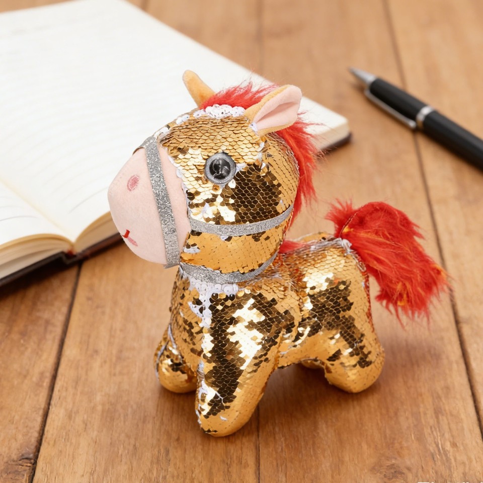 Shiny Sequin Horse Plush Toy Glitter Finish Soft Stuffed Animal For ...