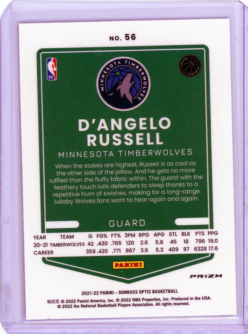 2021-22 Panini Donruss Optic D'Angelo Russell Purple Holo Prizm #56 ...